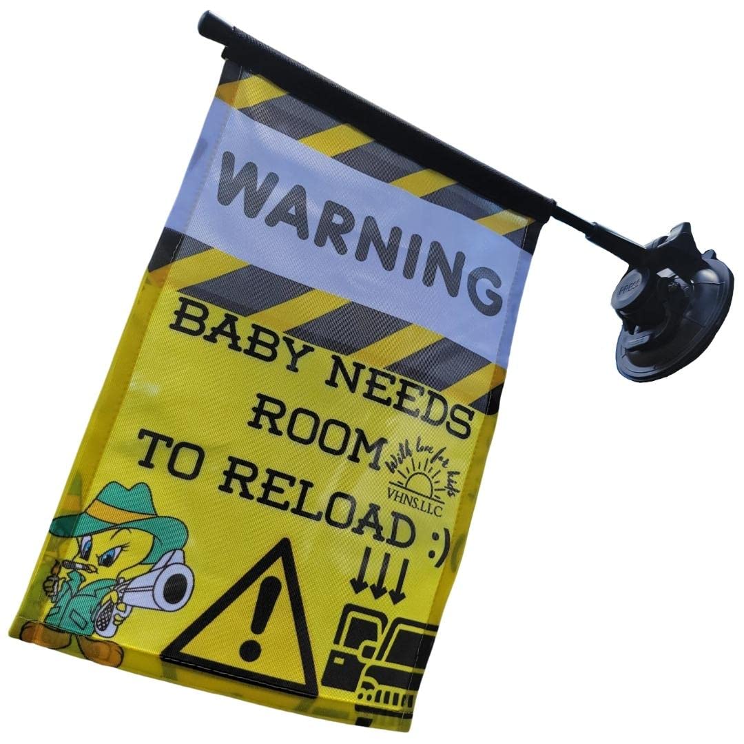 Baby Alert Car Flag Pole 8"x12" Inches Heavy Duty Carbon 12" Flag Pole and Suction Cup Side Car Space Access Notice Toddler Safe Door Access (Baby reload)