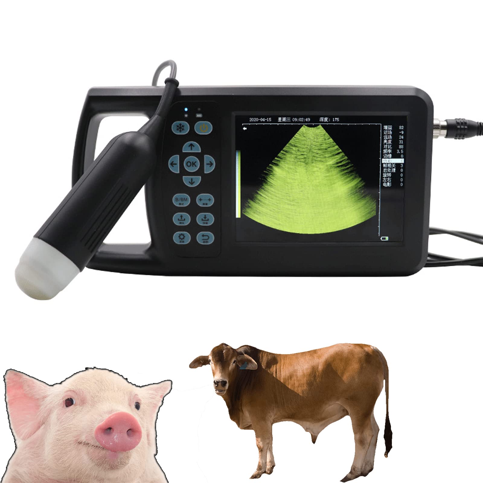 NEWTRY Veterinary Ultrasonic Scanner, Portable Handheld Pregnancy Tester with Convex Array Probe, Movie Payback Function&5.6 Inch LED Screen for Pigs Cattle Horse