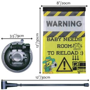 Baby Alert Car Flag Pole 8"x12" Inches Heavy Duty Carbon 12" Flag Pole and Suction Cup Side Car Space Access Notice Toddler Safe Door Access (Baby reload)