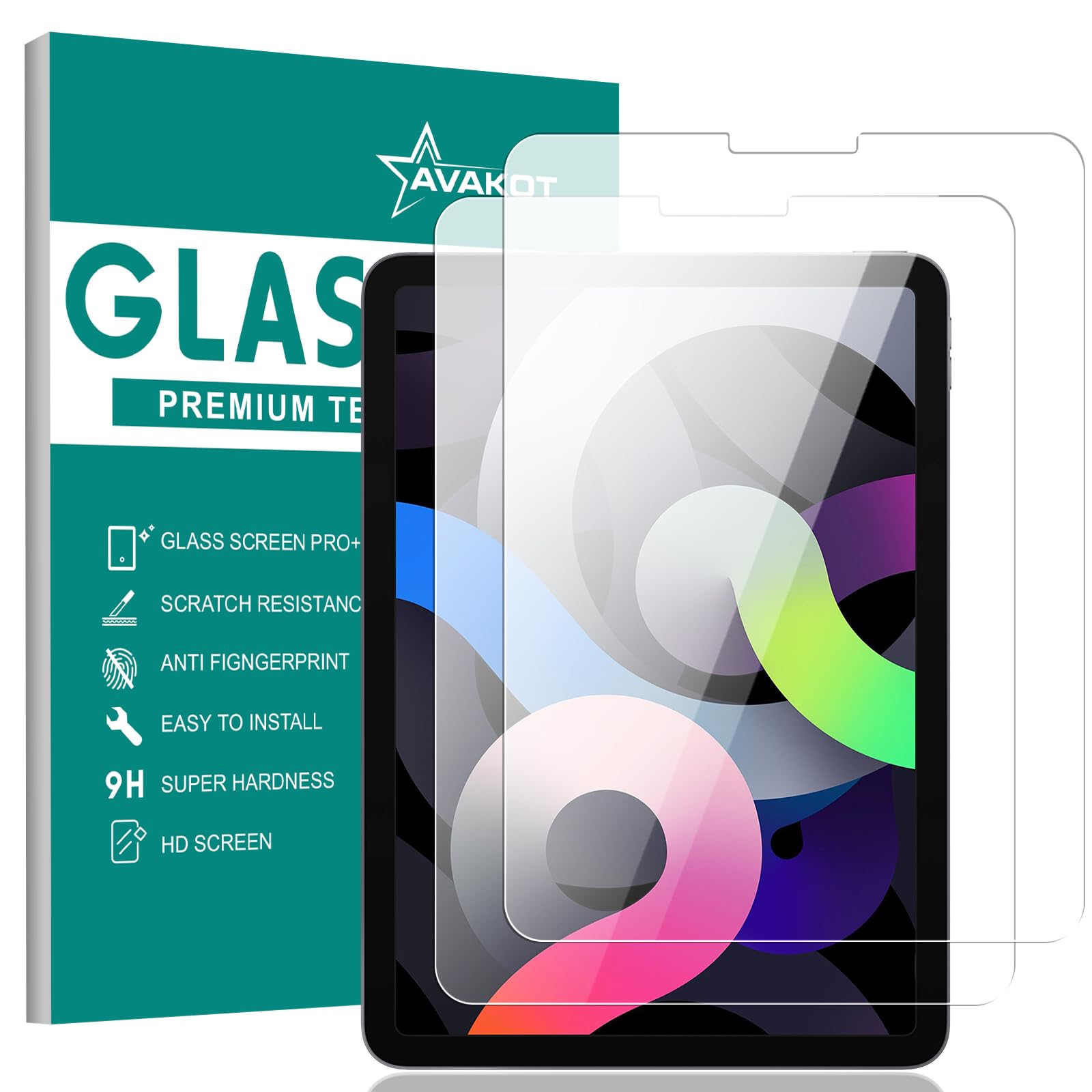 avakot 2 Pack Tempered Glass Film for iPad Air 5th Generation | Tempered Glass Screen Protector for iPad Air 4th 10.9 Inch 2022/2020 | Anti-Scratch Sensitive Screen Protector for iPad Pro 11