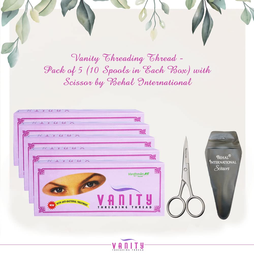 Vanity Threading Thread Pack of 5 (5 x 10 spools) with Behal International Scissor