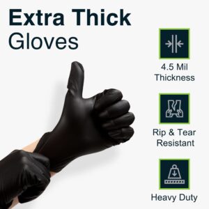 Disposable Black Nitrile Gloves X Small 50 Count - Extra Thick 4.5 Mil - Powder and Latex Free Rubber Gloves - Surgical Medical Exam Gloves - Food Safe Cooking Gloves