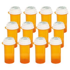 prescription reversible thumb tab vials, medicine container, pill bottle, prescription pharmacy vials reversible cap with animal pet resistant (not child resistant) open (20 dram, 12pcs)