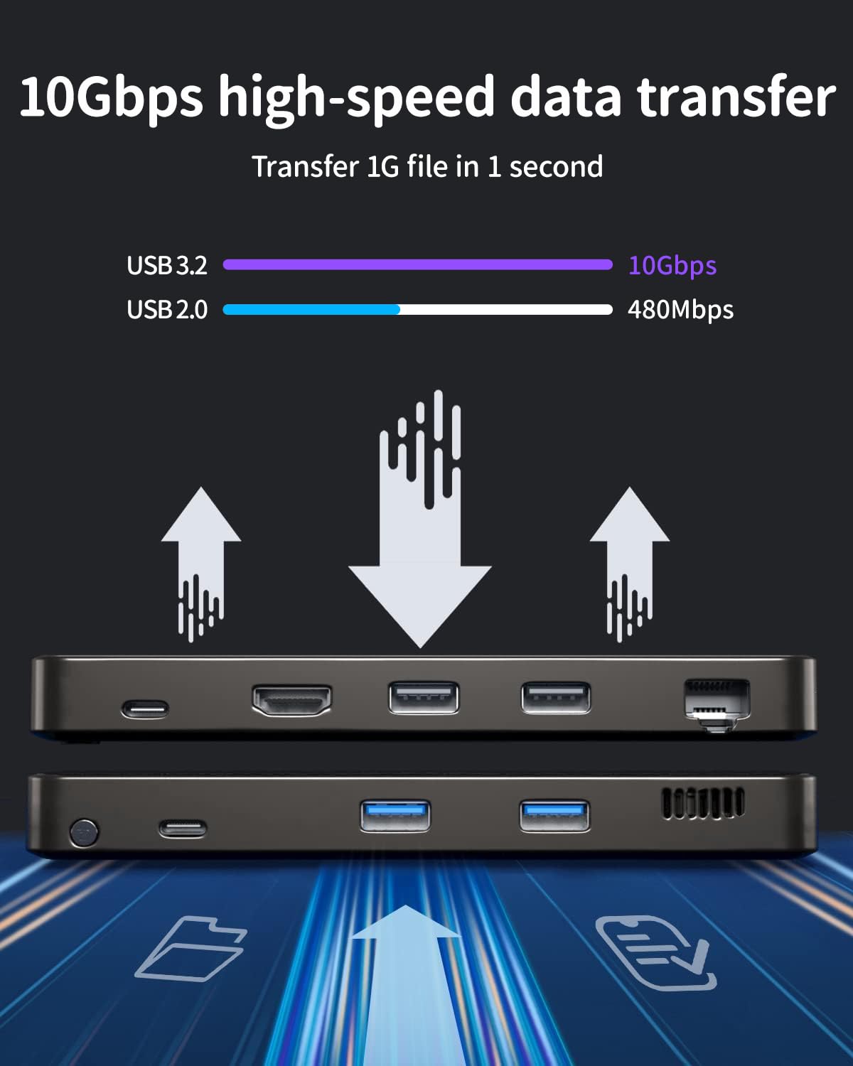 DOCKCASE Visual Smart USB C Hub (8-in-1) with HDMI Port 4K@60Hz, 100w PD Power Delivery, 4 USB-A Data Ports, Gigabit Ethernet Port, 1 10Gbps USB-C Data Port for MacBook Air/Pro, ipad Pro,Dell XPS