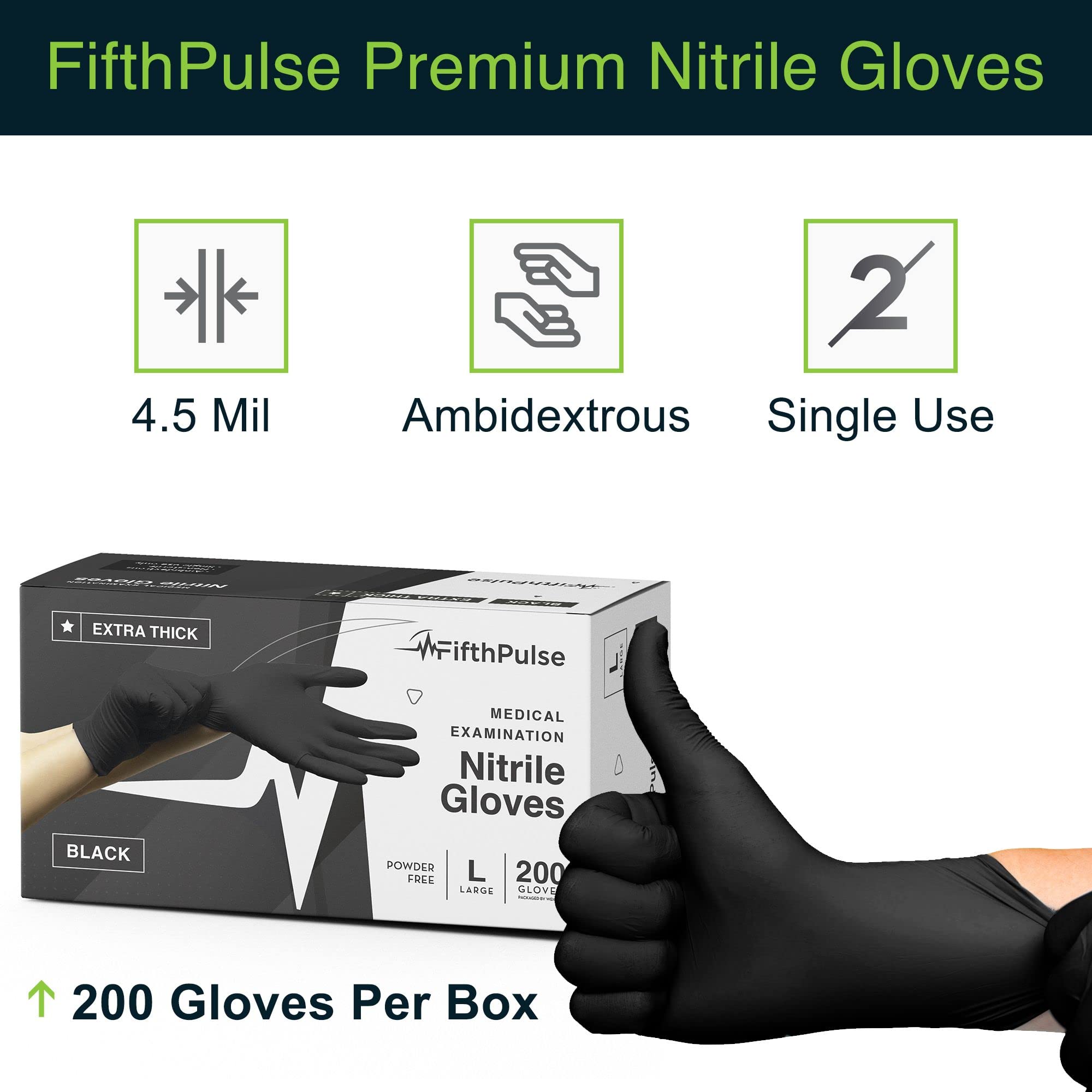 Disposable Black Nitrile Gloves X Small 200 Count - Extra Thick 4.5 Mil - Powder and Latex Free Rubber Gloves - Surgical Medical Exam Gloves - Food Safe Cooking Gloves