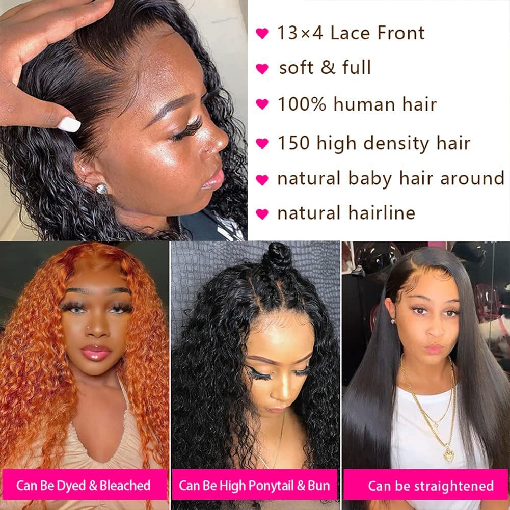 tobasew Deep Wave Lace Front Wigs Human Hair 13x4 HD Transparent Lace Frontal Human Hair Wigs for Women Glueless Brazilian Virgin Hair Wet and Wavy Human Hair Wigs Pre Plucked Natural Black Color 20