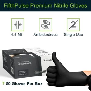 Disposable Black Nitrile Gloves X Small 50 Count - Extra Thick 4.5 Mil - Powder and Latex Free Rubber Gloves - Surgical Medical Exam Gloves - Food Safe Cooking Gloves