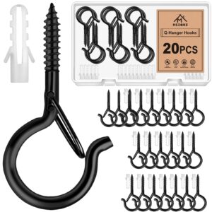 msiori 20 pcs q-hanger, screw hooks for outdoor string lights - outdoor hooks with safety buckle, easy release - screw hooks for hanging patio lights, christmas lights & plants