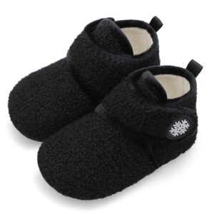 scurtain unisex kids toddler slippers socks fleece slippers for boys girls baby artificial woolen booties with non-slip rubber sole baby slippers baby boy slippers black 3.5-4.5 infant