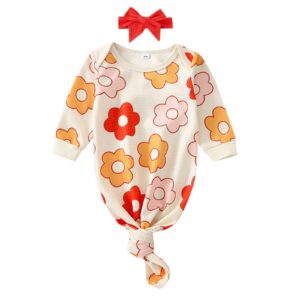 infant newborn baby girls floral sleep gown headband sleepwear romper sleeping bags outfits (floral-red, 0-3 months)