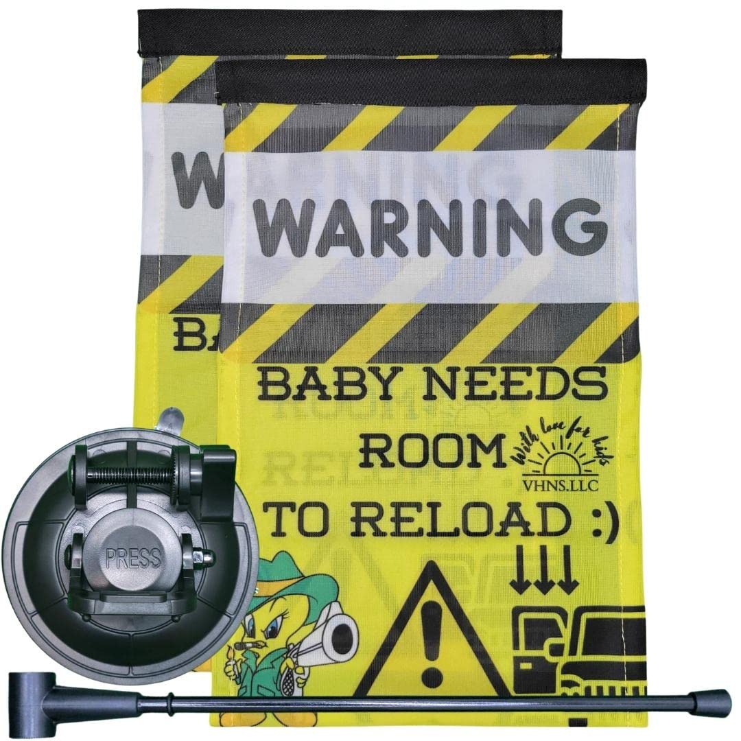 Baby Alert Car Flag Pole 8"x12" Inches Heavy Duty Carbon 12" Flag Pole and Suction Cup Side Car Space Access Notice Toddler Safe Door Access (Baby reload)