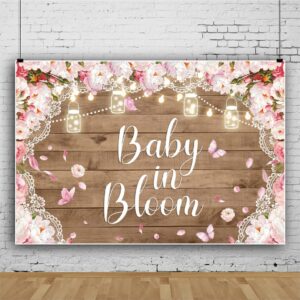 Baby in Bloom Backdrop 7x5ft Rustic Baby Shower Backdrop for Girl Wood Flowers Baby Shower Backdrop Girls Baby Shower Party Decoration Backdrop Baby in Bloom Backdrop for Newborn Baby Photography