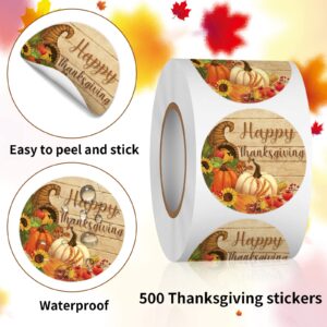 Heyfibro 500 Pcs Thanksgiving Stickers, 1.5" Harvest Pumpkin Round Label Stickers for Kids, Funny Fall Sticker Roll for Sealing, Packing & Parties