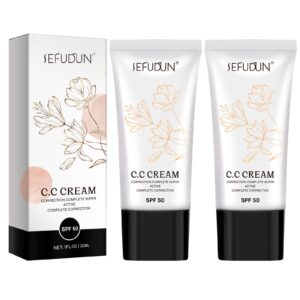 nifeishi cc cream 2 pack, cc cream self adjusting for mature skin, super active cc cream foundation with spf 50 for face and body color correcting