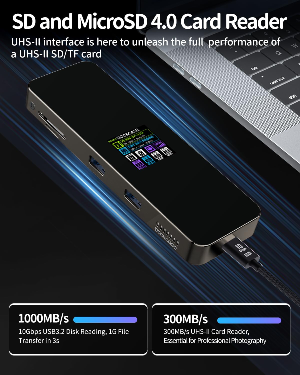 DOCKCASE Visual Smart USB C Hub (9-in-1) with HDMI Port 4K@60Hz, 100w PD Power Delivery, 4 USB-A Data Ports, 1 Gigabit Ethernet Port, 1 UHS-II TF/SD Card Slot for MacBook Air/Pro, Ipad Pro,Dell XPS