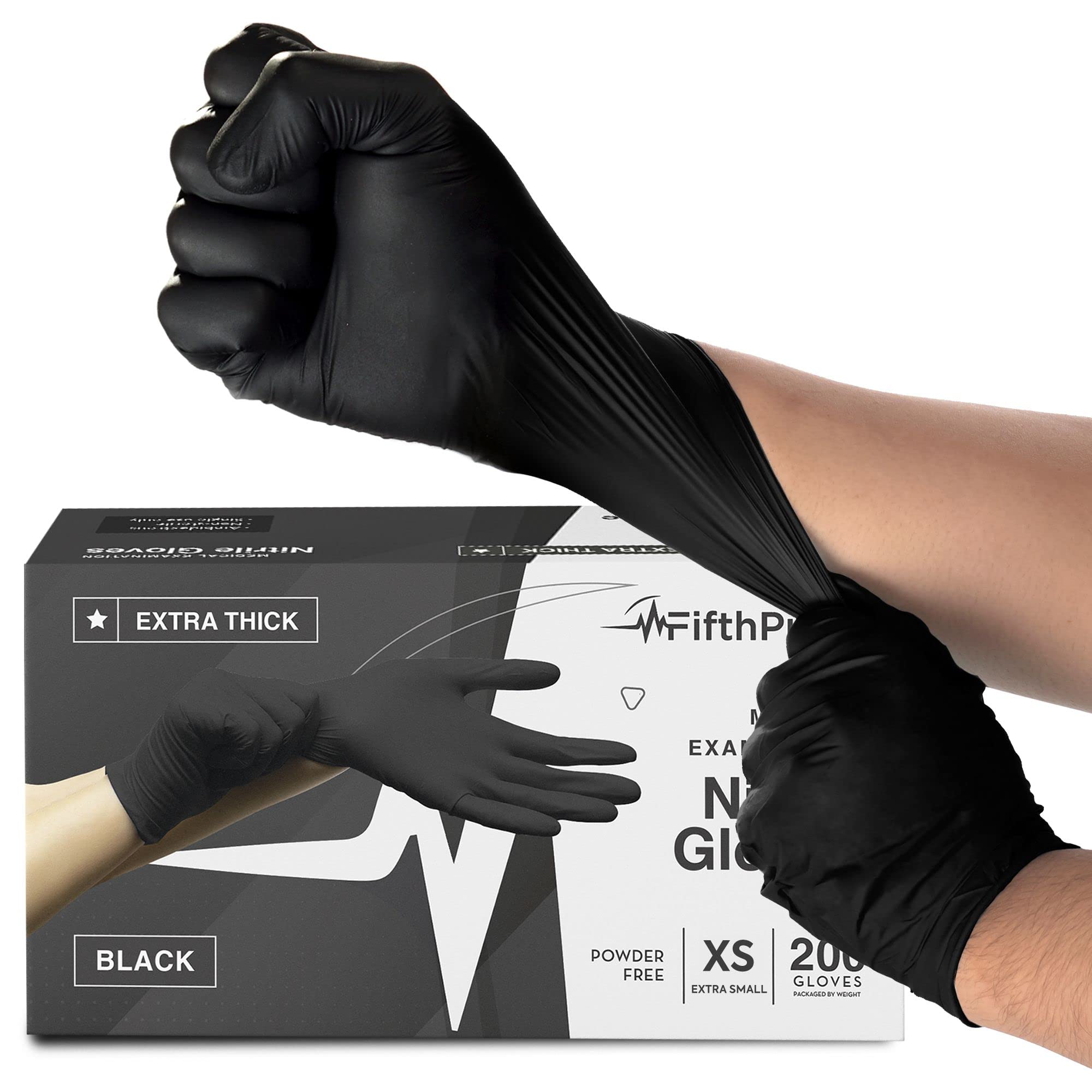 Disposable Black Nitrile Gloves X Small 200 Count - Extra Thick 4.5 Mil - Powder and Latex Free Rubber Gloves - Surgical Medical Exam Gloves - Food Safe Cooking Gloves