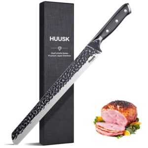 huusk japan 12 inch hand forged slicing knife for meats, ribs, roasts - brisket carving knife for bbq and christmas gifts