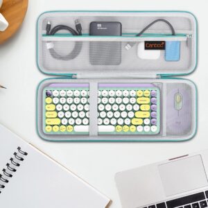 Canboc Hard Carrying Case for Logitech POP Keys Mechanical Wireless Keyboard and POP Wireless Mouse, Mesh Pocket fits Cables, USB Receiver, Spare Keycaps and More Accessories, Mint Green