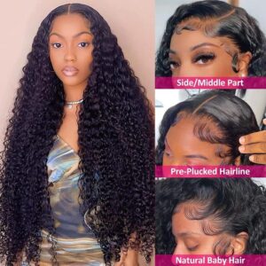 tobasew Deep Wave Lace Front Wigs Human Hair 13x4 HD Transparent Lace Frontal Human Hair Wigs for Women Glueless Brazilian Virgin Hair Wet and Wavy Human Hair Wigs Pre Plucked Natural Black Color 20