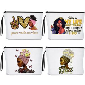 roowest 4 pcs african american makeup bag black women cosmetics bag inspirational gifts travel zippered toiletry bag canvas makeup pouch reusable multi purpose organizer for women lady