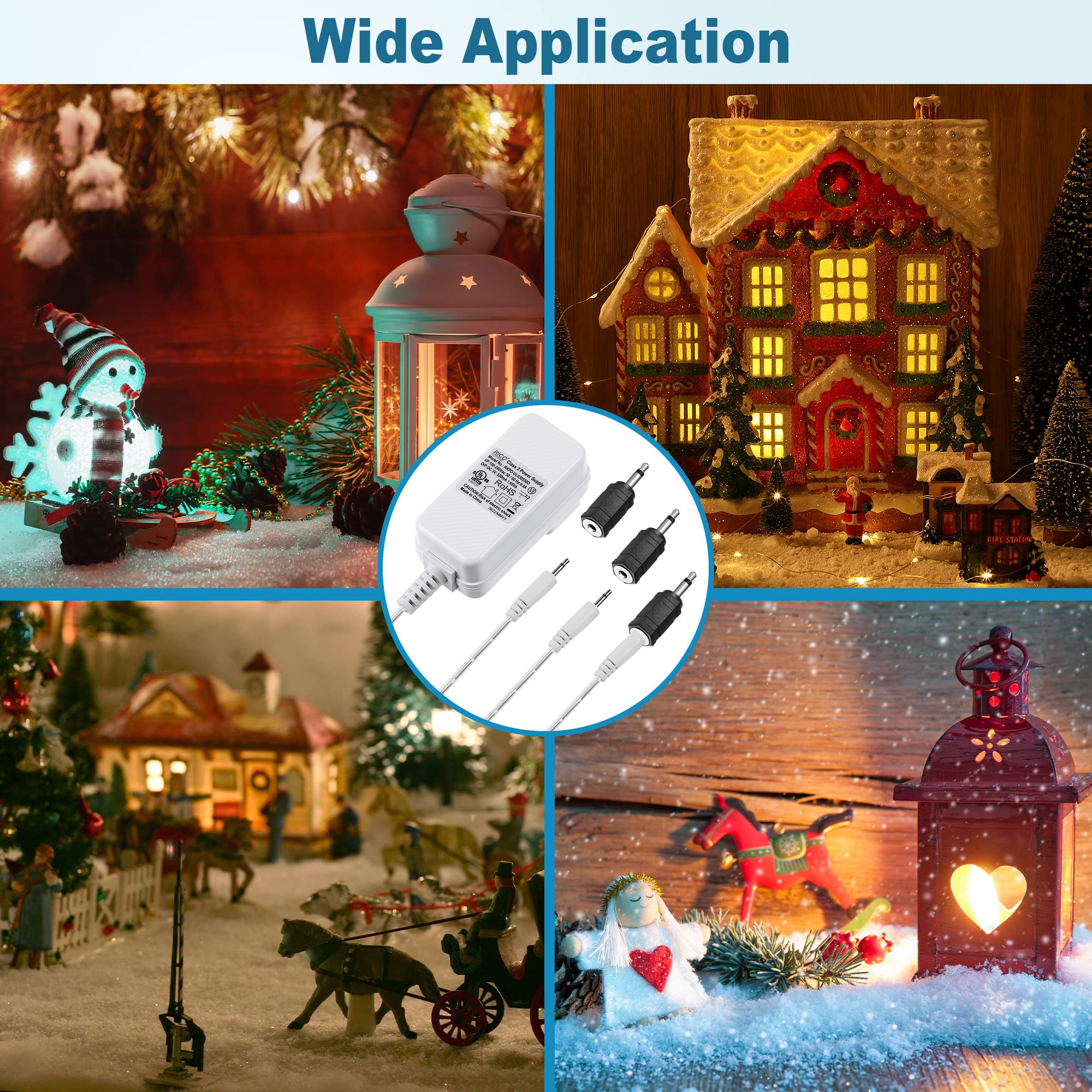 AC DC Adapter Compatible with Department 56 Village Accessories, 3V Power Cord Adapter with 3 Black Selectable Plugs for Halloween Christmas Village Vacation House Lantern Street Lamp Accessories