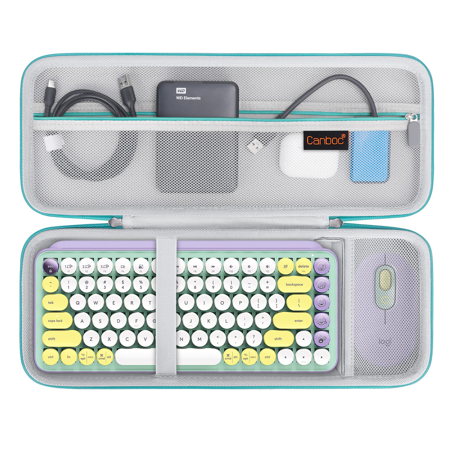 Canboc Hard Carrying Case for Logitech POP Keys Mechanical Wireless Keyboard and POP Wireless Mouse, Mesh Pocket fits Cables, USB Receiver, Spare Keycaps and More Accessories, Mint Green