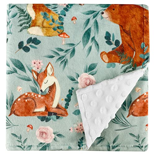 TANOFAR Minky Baby Blankets, Soft Toddler Blanket for Boys Girls, Dotted Backing, Double Layer Crib Receiving Blanket, for Nursery/Stroller/Toddler Bed/Carseat, 30 x 40 Inch, Woodland Animals