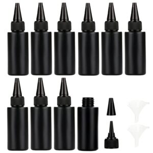 nanshine 10pcs 60ml(2oz) black plastic squeeze dispensing bottles glue bottle light-proof sealed plastic bottle with caps, for diy crafts, glue, liquids