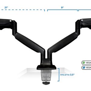 Mount-It! Dual Monitor Arm Mount | Desk Stand | Two Articulating Gas Spring Height Adjustable Arms | Fits 2 x 24 27 29 30 32 Inch VESA 75 100 Compatible Screens | C-Clamp and Grommet Bases (Black)