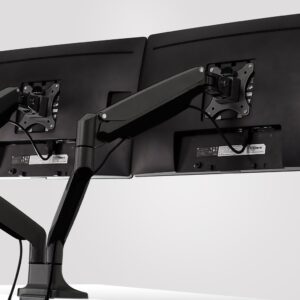 Mount-It! Dual Monitor Arm Mount | Desk Stand | Two Articulating Gas Spring Height Adjustable Arms | Fits 2 x 24 27 29 30 32 Inch VESA 75 100 Compatible Screens | C-Clamp and Grommet Bases (Black)