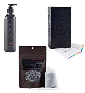 modern Ōm shungite living water kit, recharge body wash with hemp seed oil, and detox bar soap with palo santo | 100% natural, vegan, non gmo, not tested on animals, handmade in usa