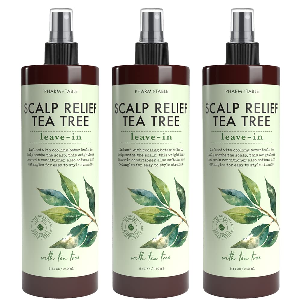 PHARM TO TABLE Scalp Relief Tea Tree Leave-In Conditioner, Relieve Itchy, Dry Scalp, Detangles Hair, 240ml/8 fl oz, 3-Pack