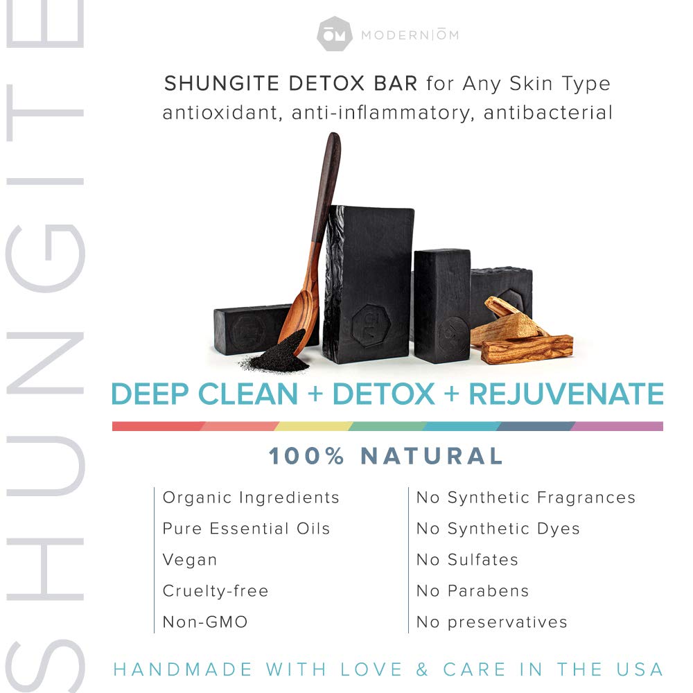 Modern ŌM Shungite Living Water Kit, Recharge Body Wash with Hemp Seed Oil, and Detox Bar Soap with Palo Santo | 100% Natural, Vegan, Non GMO, Not Tested on Animals, Handmade In USA