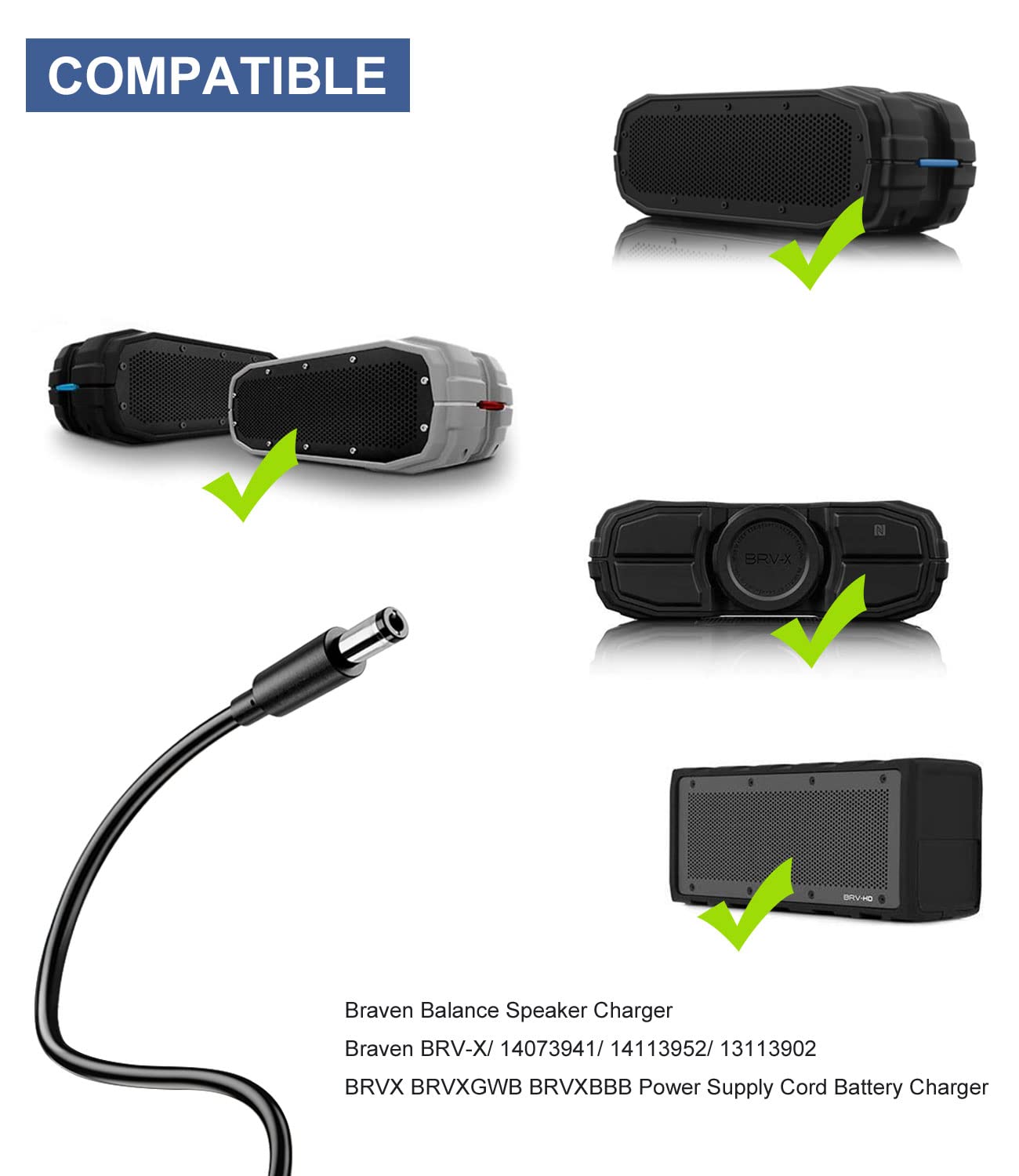 Lantisri 12V AC Adapter for Braven Balance Speaker Charger, Compatible with Braven Wireless Bluetooth Speaker BRV-X, BRVXGWB, BRVXBBB, 14073941, 14113952, 13113902, Braven BRV-HD Power Supply Cord