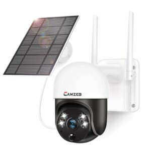 camzeb solar security camera wireless outdoor - 2k solar camera for home security 350° ptz 1080p 2.4g wifi security camera - pir motion detection full color night vision 2-way audio cloud/sd ip66