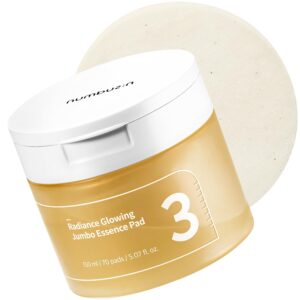 numbuzin no.3 radiance glowing jumbo essence pad | clear glass skin, skin radiance, texture care | biodegradable vegan pads, fermented ingredients, niacinamide | korean skin care | 70 pads/5.07 fl oz