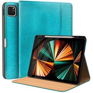 leather cases for ipad pro 12.9 case 6th/5th/4th/3rd generation - protective multi-angle folio with pencil holder & pocket - auto wake/sleep, premium pu leather cover - midnight green