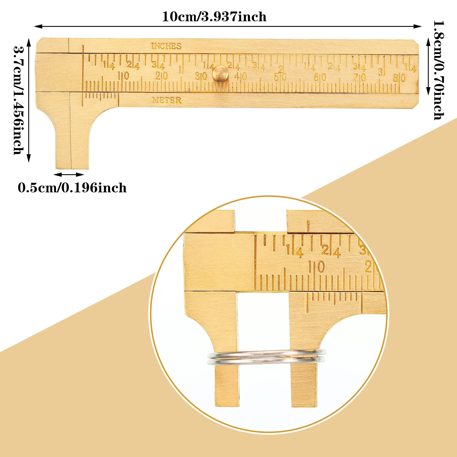 Konohan 2 Pcs Brass Vernier Caliper Pocket Caliper Handy Caliper Measuring Mini Tool Double Scale Sliding Gauge Metal Pocket Ruler for Bead Wire Jewels Rings Measurement (Stylish Style)