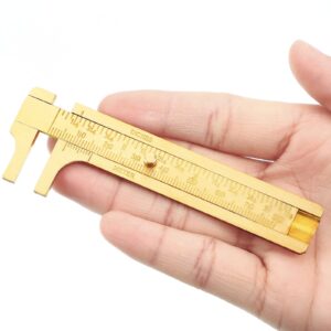 Konohan 2 Pcs Brass Vernier Caliper Pocket Caliper Handy Caliper Measuring Mini Tool Double Scale Sliding Gauge Metal Pocket Ruler for Bead Wire Jewels Rings Measurement (Stylish Style)