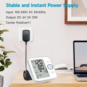 6Vdc 2A Power Supply Adapter, Compatible with 1.5A 1A 0.5A Devices, 100-240V 50/60Hz AC to DC 12W Wall Charger with 3 Tips for Stationary Bike, Blood Pressure Monitor, Humidifier, Scanner, UL Listed