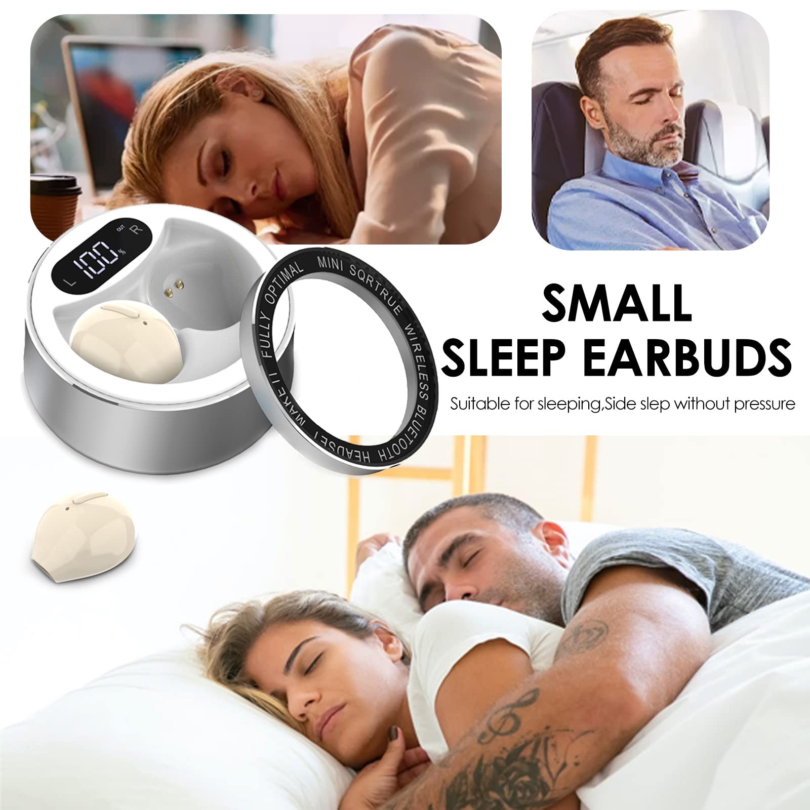 Xmenha Smallest Invisible Earbuds Wireless Bluetooth Secret Hidden Headphones for Work Small Tiny Ear Buds for Sleeping Music Comfort Mini Sleep Earbuds for Side Sleepers Black