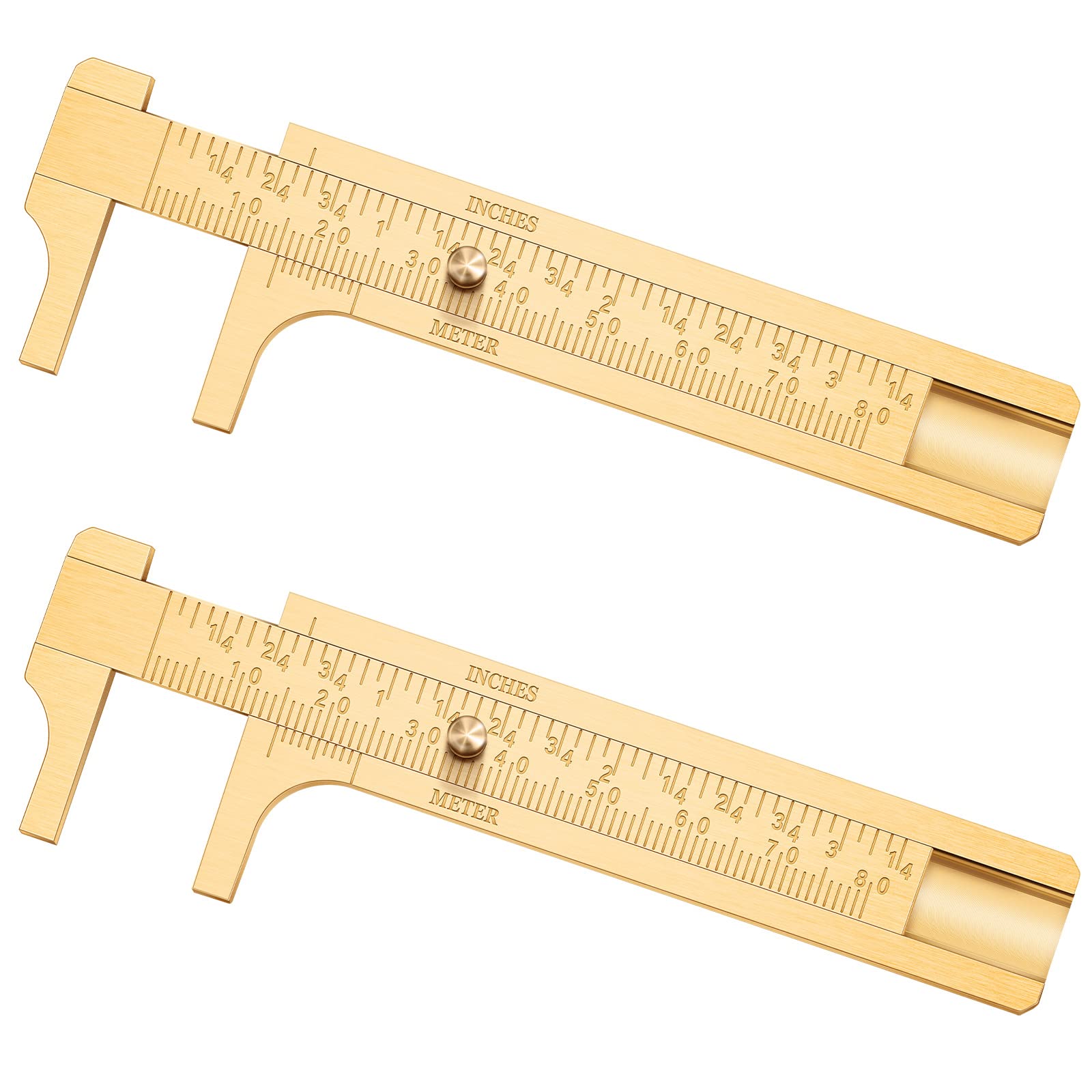 Konohan 2 Pcs Brass Vernier Caliper Pocket Caliper Handy Caliper Measuring Mini Tool Double Scale Sliding Gauge Metal Pocket Ruler for Bead Wire Jewels Rings Measurement (Stylish Style)