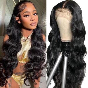 fascara 13x4 body wave lace front wigs human hair pre plucked 180% density hd transparent lace frontal wigs human hair for women 9a glueless wigs human hair with baby hair 18inch natural color