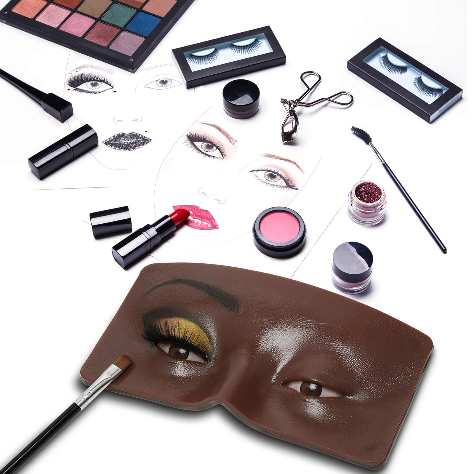 GFPGYQ 3D Eye Makeup Face Practice Board, Perfect Aid to Makeup Practicing Face Board, Reusable Silicone Face to Practice Makeup Mannequin for Beginners to Practice Eyesmakeup Kit (Black)