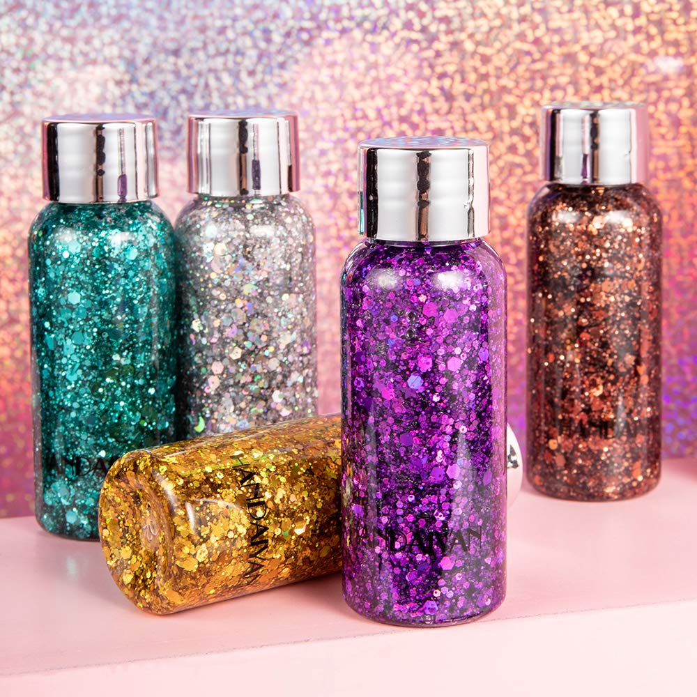 HANDAIYAN Holographic Body Glitter Gel Nail Hair Body Face Eye Shadow Mermaid Sequins Chunky Glitter Festival Glitter Makeup for Body, Face, Hair Makeup (01 Silver)