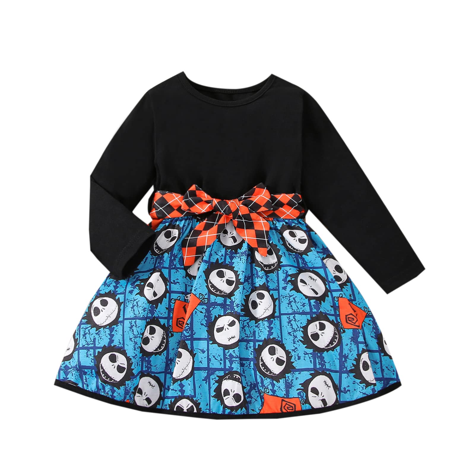 LYQTloml Toddler Baby Little Girls Halloween Nightmare Christmas Dress Kids Birthday Party Clothes Fall Long Sleeve Casual Outfit 1-8Y