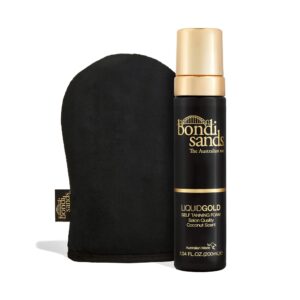 bondi sands liquid gold self tanning foam + application mitt | includes lightweight sunless foam + reusable mitt for a flawless finish ($32 value)