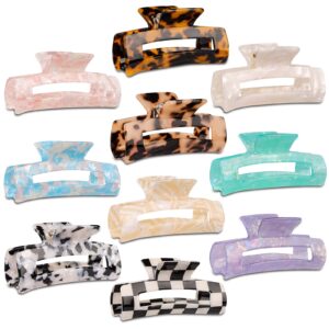 magicsky 10 pcs hair claw clips for women, opal marble tortoise acrylic large clip for thick thin hair, 90's cute butterfly barrettes pins, aesthetic styling accessories for girls-rectangle