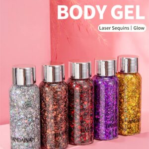 HANDAIYAN Holographic Body Glitter Gel Nail Hair Body Face Eye Shadow Mermaid Sequins Chunky Glitter Festival Glitter Makeup for Body, Face, Hair Makeup (01 Silver)