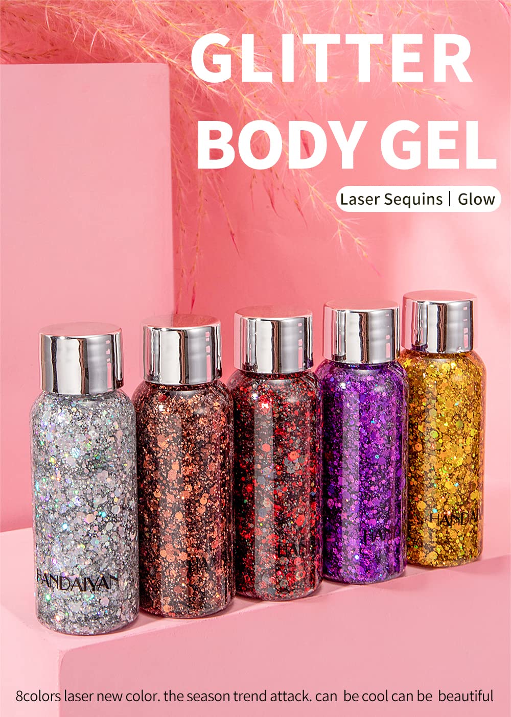 HANDAIYAN Holographic Body Glitter Gel Nail Hair Body Face Eye Shadow Mermaid Sequins Chunky Glitter Festival Glitter Makeup for Body, Face, Hair Makeup (01 Silver)